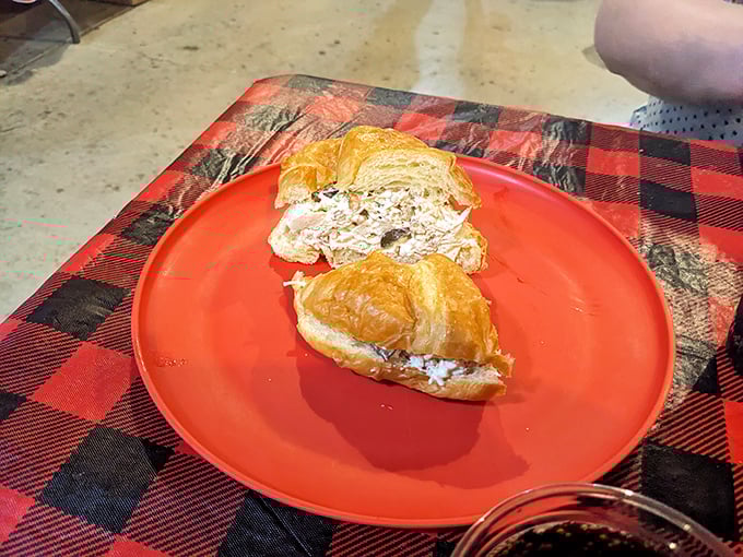 Chicken salad on a croissant: where French technique meets heartland hospitality. The flaky pastry shatters just right with each satisfying bite.