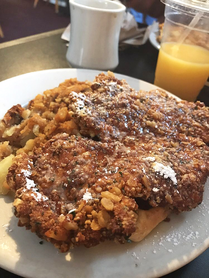 Fried chicken with a waffle crown&mdash;this plate has solved the eternal breakfast-or-lunch dilemma with a resounding "Why not both?"