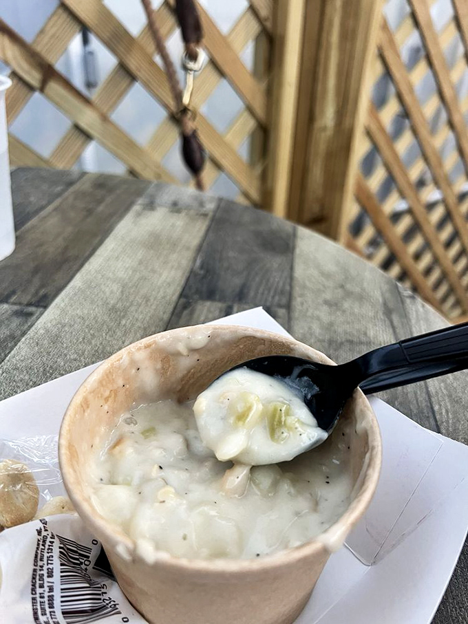 This clam chowder isn't playing around. Creamy, hearty, and packed with clams&mdash;it's New England comfort in a cup, 1,500 miles from Boston.