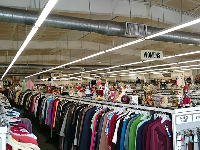 The women's clothing section stretches to the horizon. Fashion from every decade awaits its renaissance moment.