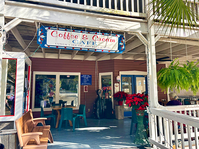 Coffee n' Cream Caf&eacute;'s festive porch welcomes you like an old friend, complete with rocking chairs that practically demand you sit and stay awhile.