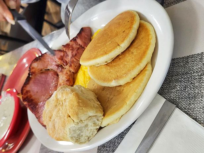 Pancakes so fluffy they could double as pillows, with ham that didn't just fall off a truck&mdash;it came from a pig that had a name.