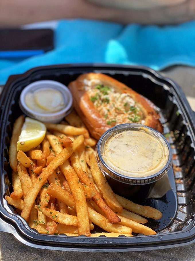 The lobster roll's sophisticated cousin &ndash; this takeout crab sandwich with crisp fries proves good things come in environmentally responsible packages.