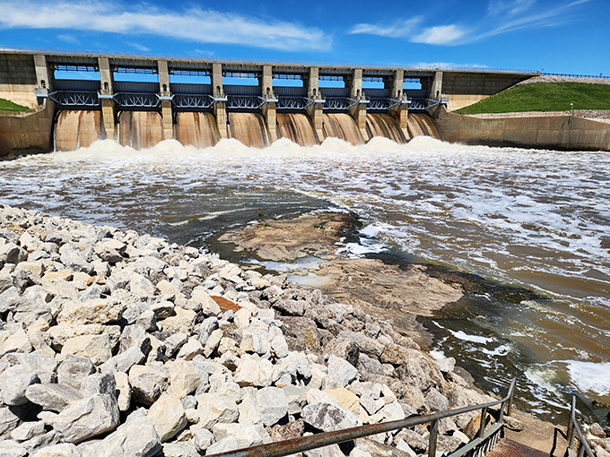 Engineering meets nature at Toronto Dam. This impressive structure creates the reservoir that transforms landlocked Kansas into a water recreation paradise.