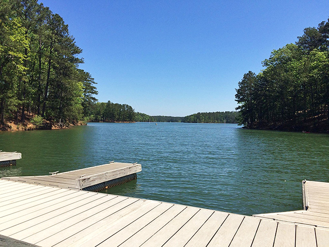 This wooden dock practically whispers "jump in!" on hot summer days—or offers contemplative sitting for those wise enough to visit off-season.