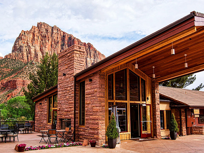 Local architecture that doesn't compete with the scenery&mdash;this sandstone building knows its role as supporting actor to Zion's star performance.