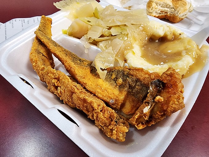 This crispy golden fish paired with gravy-topped mashed potatoes proves that seafood and comfort food are perfect dance partners.