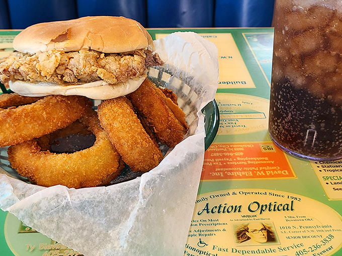 The chicken sandwich and onion rings combo&mdash;proof that sometimes the best things in life come in circular form.