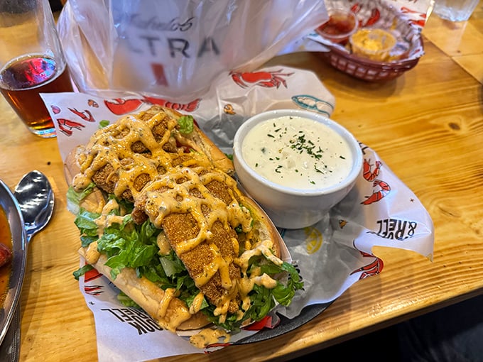 This isn't just a fish sandwich; it's architecture with flavor—layered, structured, and designed to make your mouth water