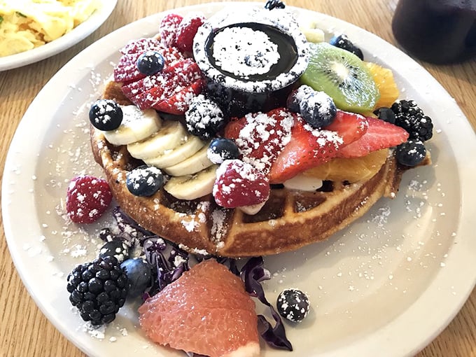 When fruit meets waffle, magic happens. This colorful masterpiece is what happens when your breakfast has more vitamins than your multivitamin.