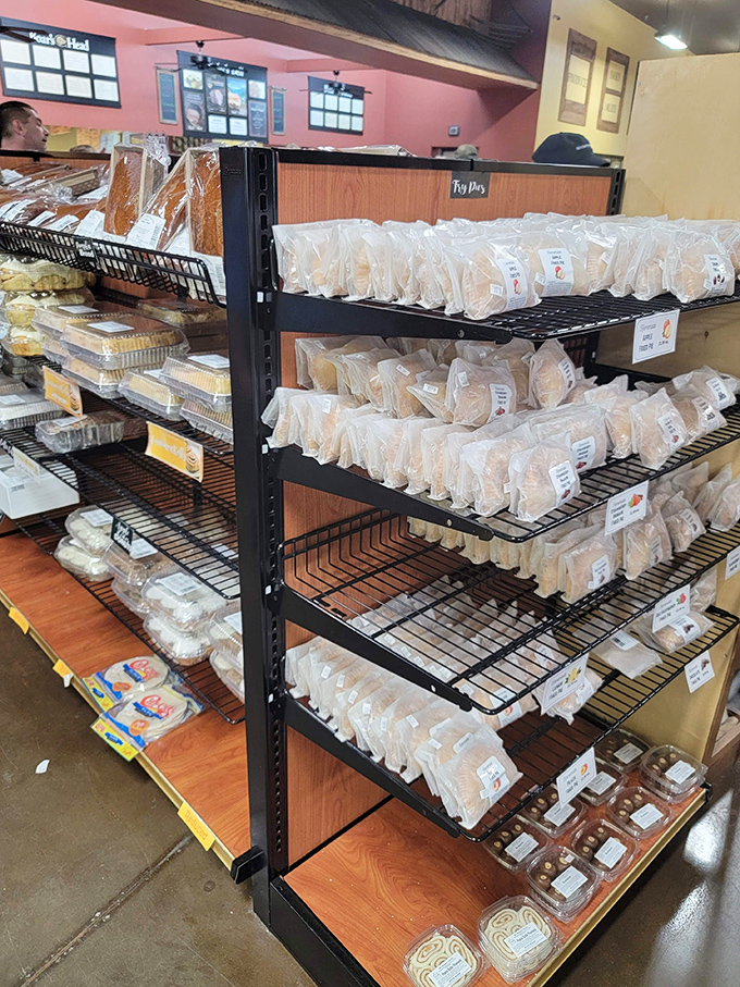 The fry pie shelf&mdash;where diets come to die gloriously and nobody leaves without at least contemplating buying a dozen.