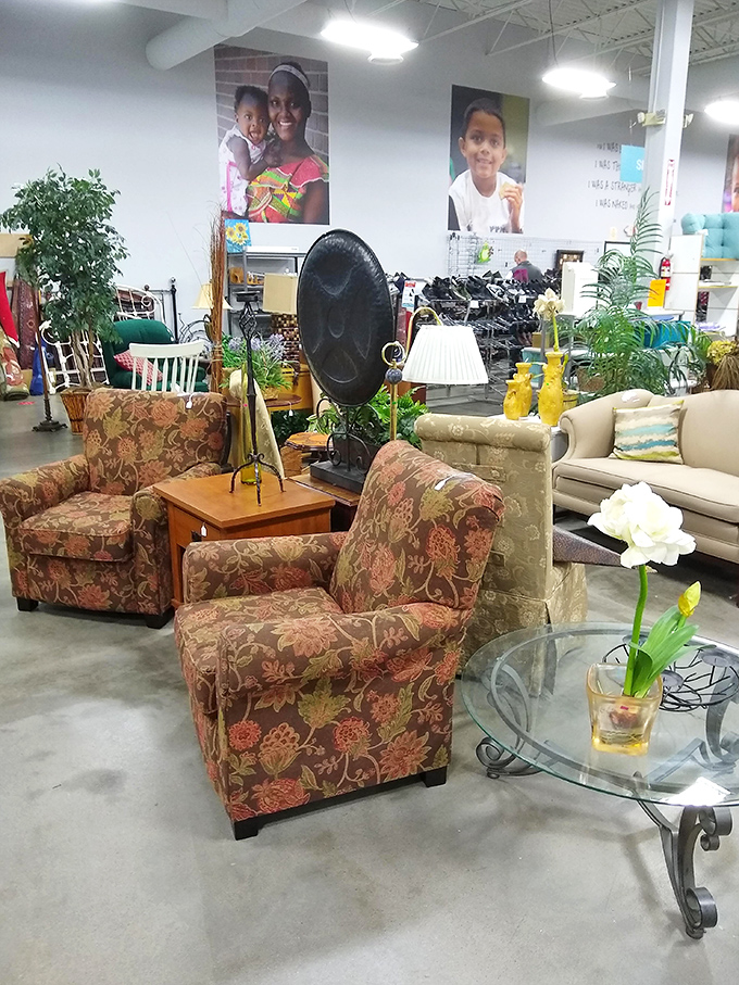 The furniture section: where mid-century modern meets "my grandmother had that exact same sofa!" Nostalgia and necessity, perfectly arranged.