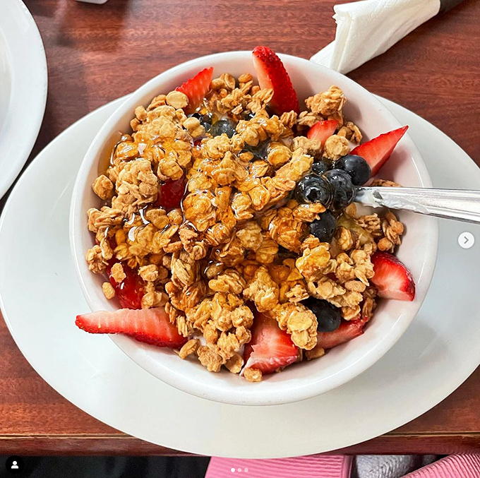 A breakfast bowl that makes you feel virtuous while actually enjoying yourself. Granola, berries, and yogurt: the holy trinity of morning goodness.