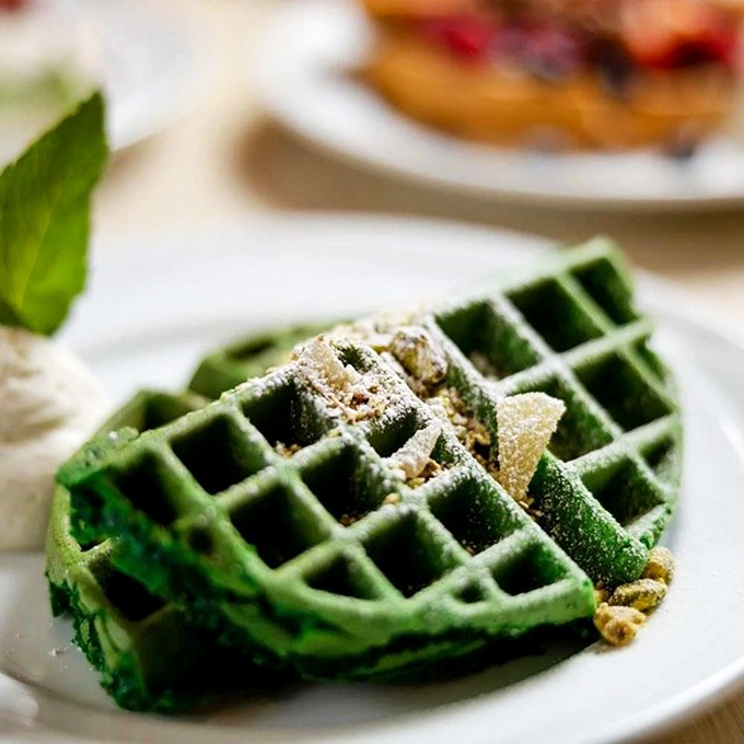 This emerald waffle isn't celebrating St. Patrick's Day&mdash;it's showing off with vibrant color while maintaining that perfect crisp-to-fluffy ratio we all crave.
