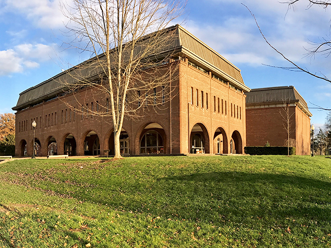 The Hermann Fine Arts Center's imposing brick architecture houses cultural treasures, proving that sophisticated arts appreciation isn't exclusive to big-city addresses.