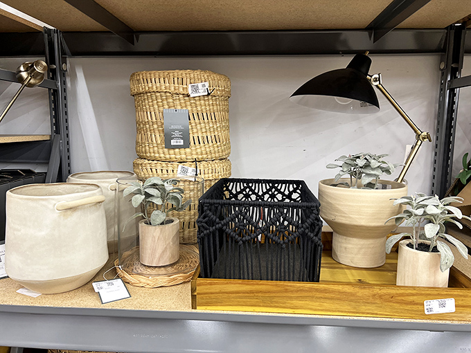 Mid-century modern meets farmhouse chic in this curated corner. The artful arrangement almost makes you forget you're in a discount wonderland.