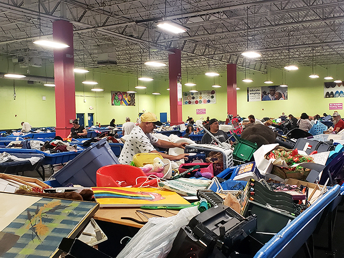 Household items await adoption in this domestic jumble sale, where someone's decluttering crisis becomes another's decorating solution.