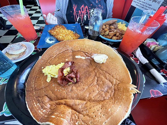 This pancake isn't just big&mdash;it's neighborhood-sized. You could use it as a blanket, a frisbee, or what it's intended for: the most glorious breakfast canvas imaginable.