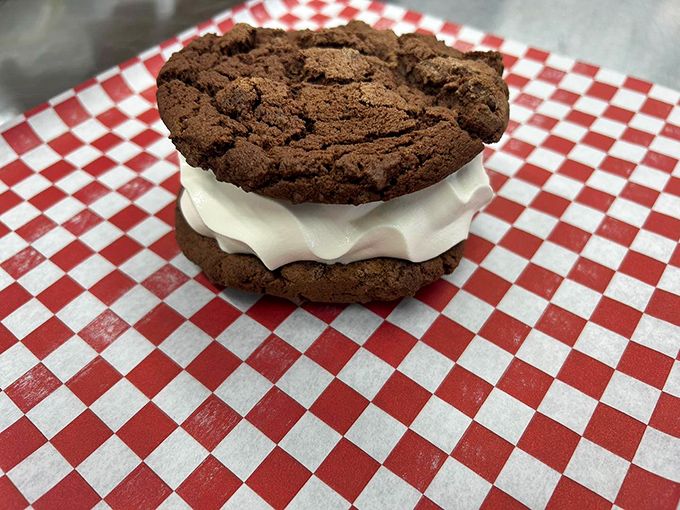 The humble ice cream sandwich gets a gourmet upgrade&mdash;homemade chocolate cookies embracing vanilla ice cream in a perfect marriage.