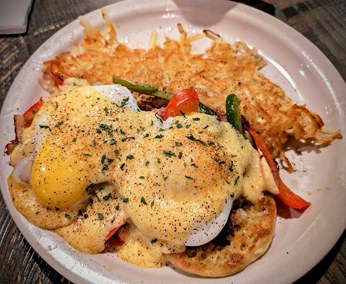 This Benedict creation topped with hollandaise and served with crispy hash browns proves that breakfast innovation is alive and well in Missouri.