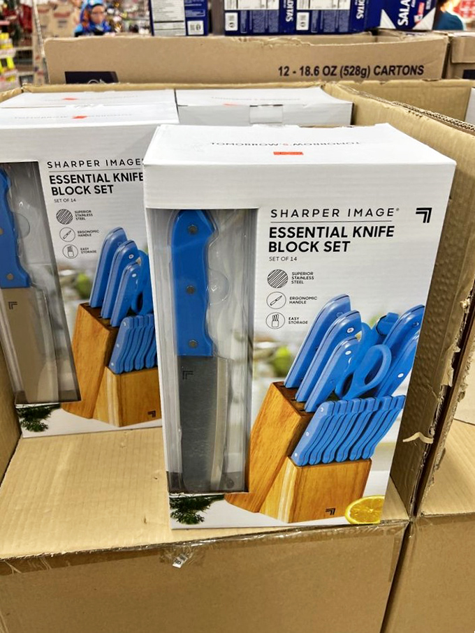 Knife sets that would make celebrity chefs nod in approval. The blue handles add a pop of color to your kitchen&mdash;and your chopping technique.