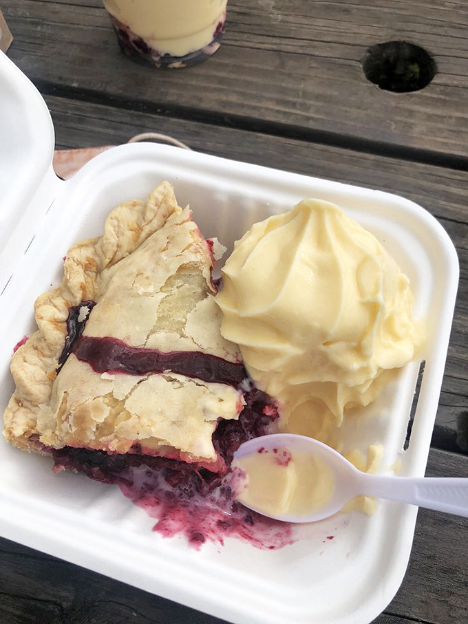 This slice of marionberry heaven isn't just dessert&mdash;it's edible poetry with a perfectly crimped edge and deep purple filling.