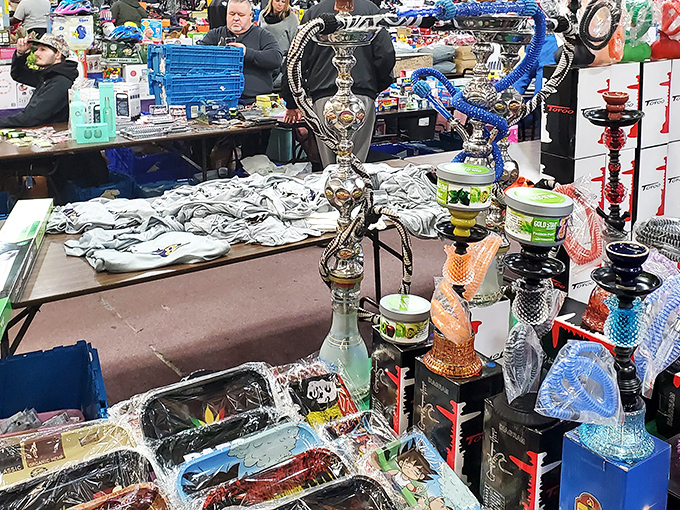 Hookah pipes and collectibles create an eclectic display that's part bazaar, part museum. Each item has a story waiting for the right buyer to continue.