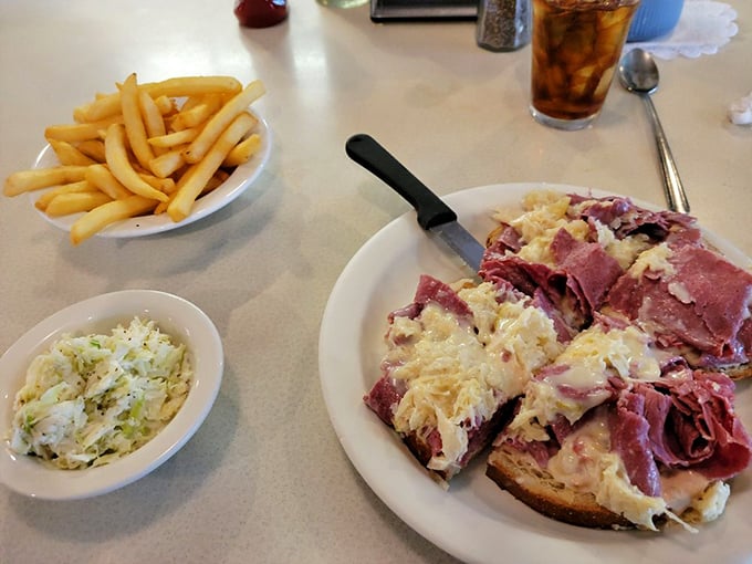 Behold the open-faced sandwich that requires both a fork and your full attention&mdash;roast beef that practically melts into the noodles below. 