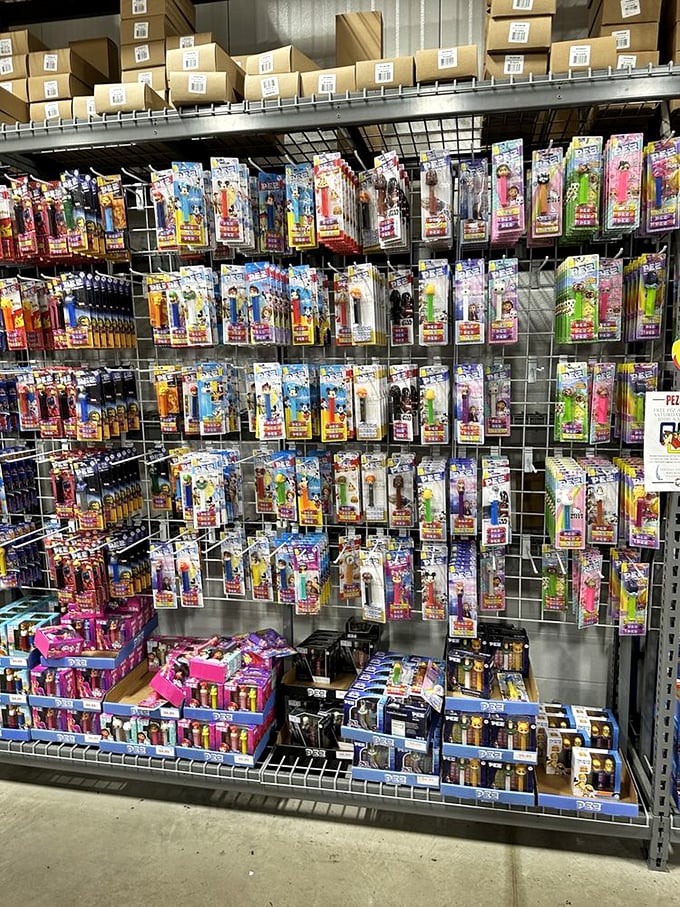 The Pez museum nobody told you existed! Character heads stand at attention, ready to dispense tiny rectangular happiness tablets at your command.