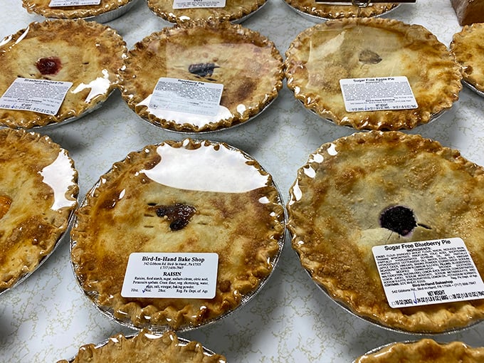 Heaven isn't a place on earth? Clearly whoever said that never saw this display case of freshly baked fruit pies waiting for their forever homes. 