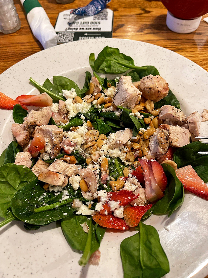 Even the salads at Stoby's mean business, loaded with grilled chicken, strawberries, and enough feta to make a Greek grandmother proud.
