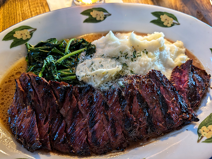 This perfectly charred skirt steak, sliced against the grain and served with creamy mashed potatoes, is the carnivore's equivalent of winning the lottery.
