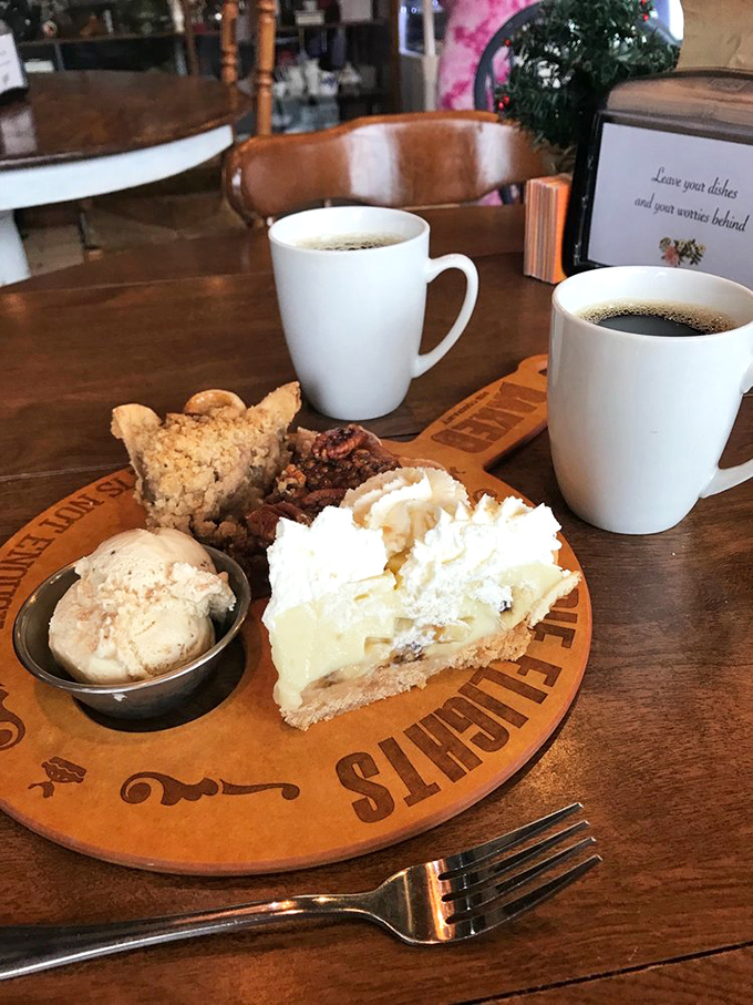 The ideal breakfast of champions: sweet potato pie with a cup of coffee, proving some rules were made to be deliciously broken.
