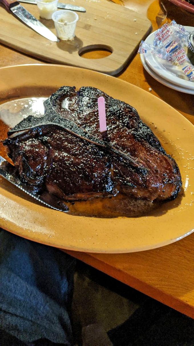 The T-bone: where filet mignon and strip steak live together in perfect harmony, like the Lennon and McCartney of beef cuts.