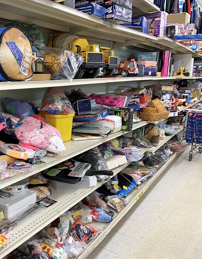 Childhood nostalgia stacked floor to ceiling. Those toy trucks aren't just plastic and metal &ndash; they're time machines to simpler days.
