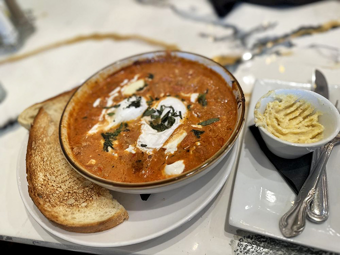 The Tuscan Bake arrives like a warm hug in a bowl, with toast standing by for the essential soup-sopping duties.