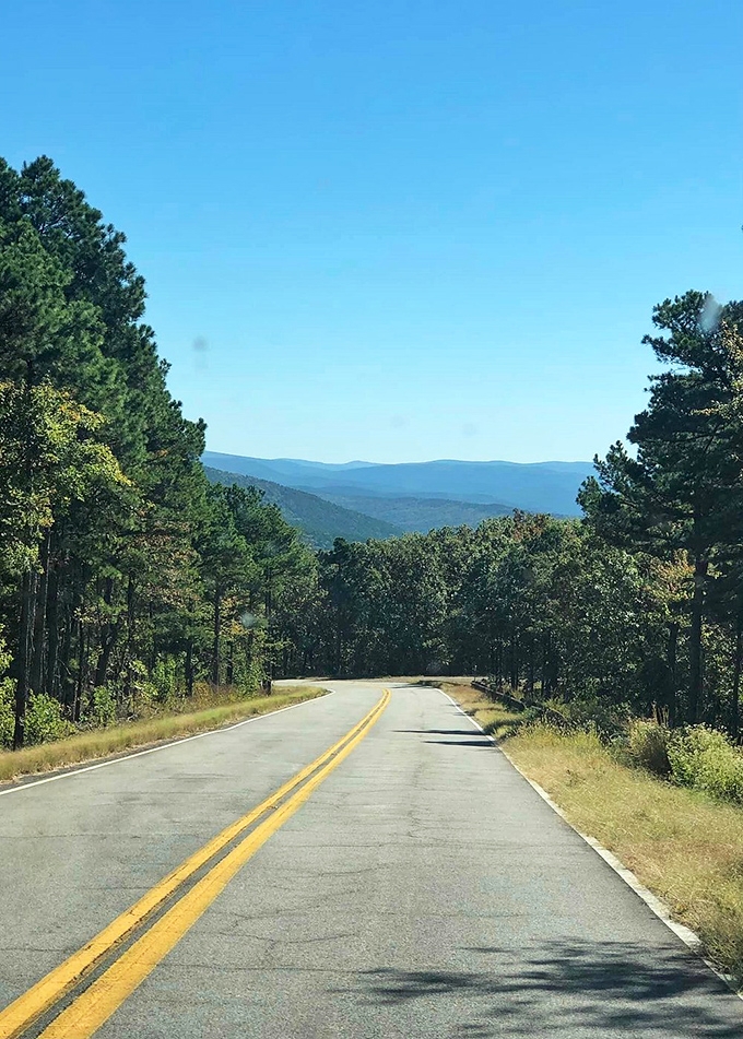 The road ahead promises adventure while the sky above guarantees perfection. This is Oklahoma's answer to California's Pacific Coast Highway.