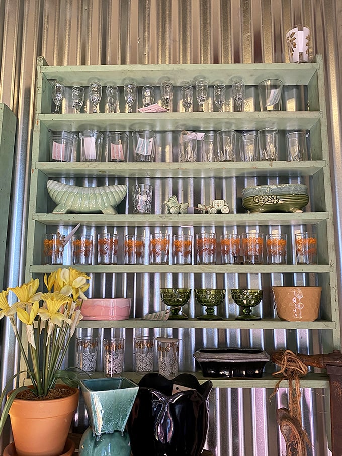 Model trains line wooden shelves like an organized timeline of American rail history, each engine tagged and waiting for its next conductor.