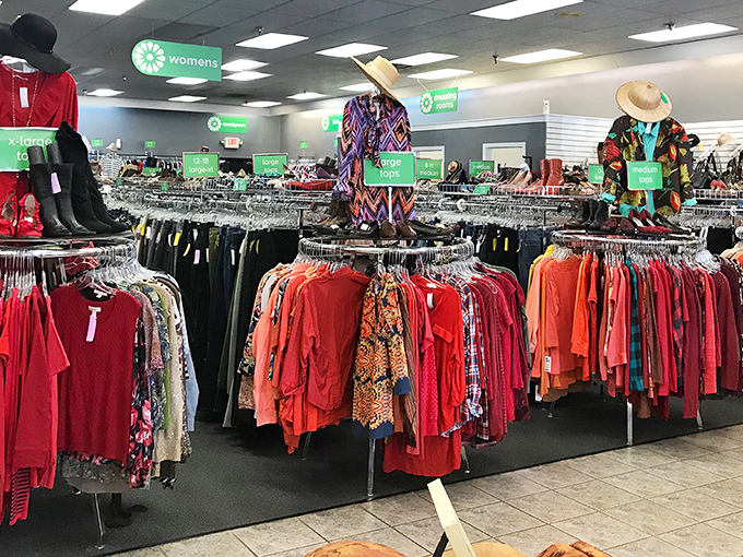 The women's clothing section: where color-coding meets fashion democracy, and last season's splurge becomes tomorrow's steal for the savvy Georgia shopper.