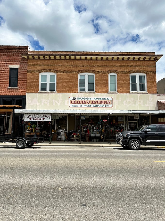 At Buggy Wheel Crafts & Yoder's Lamps, "Aunt Sarah's" treasures await&mdash;where your grandmother's antiques and great-grandmother's necessities peacefully coexist.