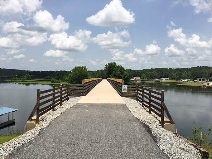 Yoholo Micco Rail Trail offers a peaceful path across Lake Eufaula's waters, where the only rush hour involves fish swimming beneath your feet.