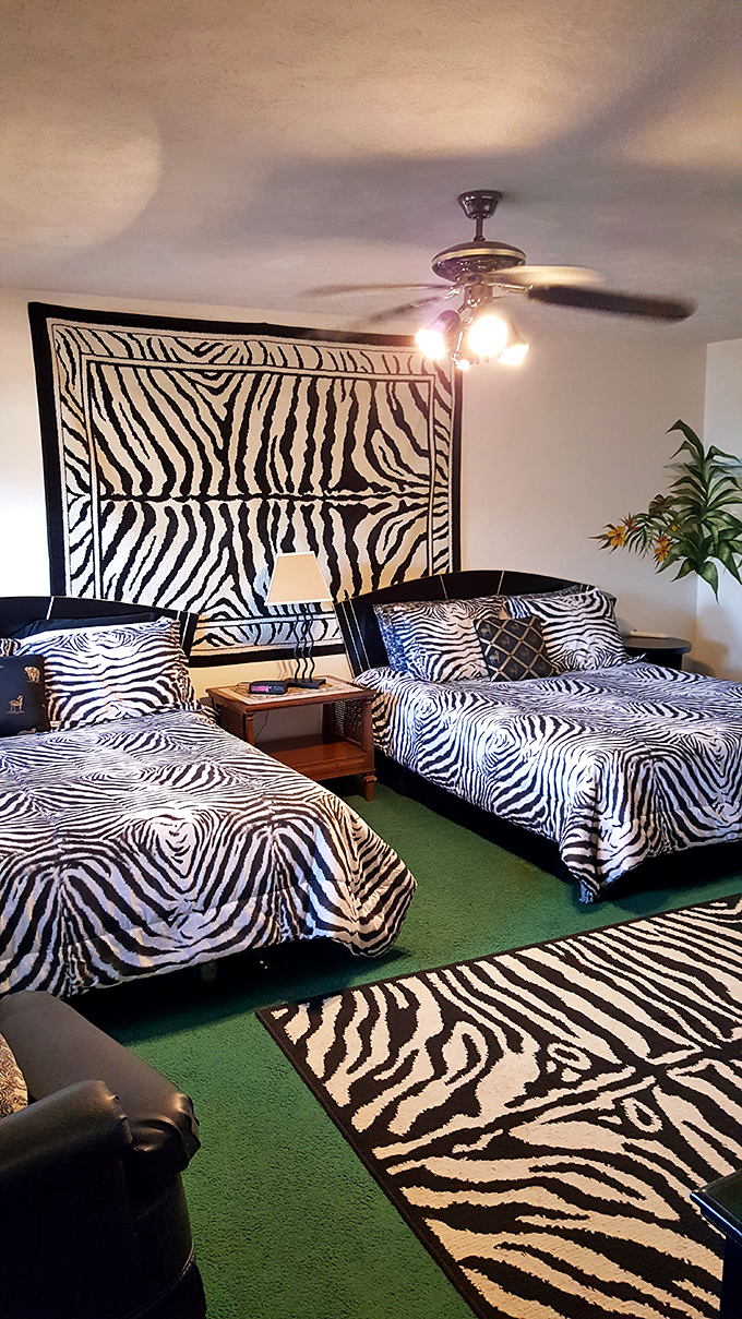 The zebra room doesn't just nod at wildlife&mdash;it fully embraces it with a decorating scheme that would make a safari guide blush.
