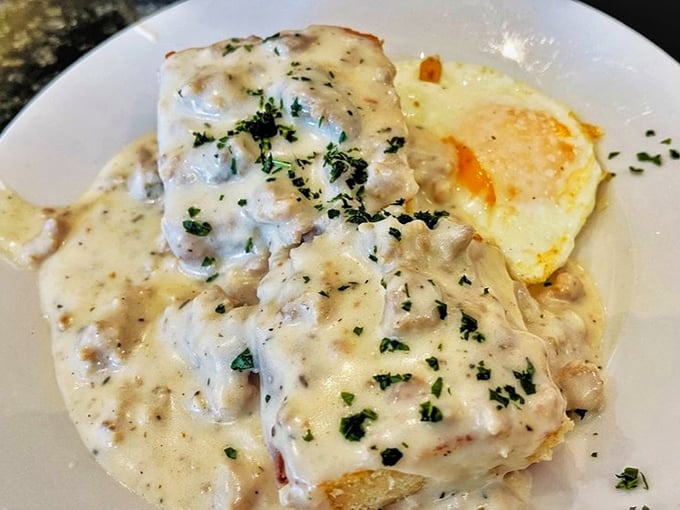Biscuits and gravy that would make your Southern grandmother both jealous and proud. That creamy sauce is practically a religious experience. 