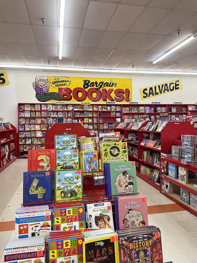 The "Bookworm Heaven" section lives up to its name with children's books galore. Even Ollie himself appears to be enjoying a good read!