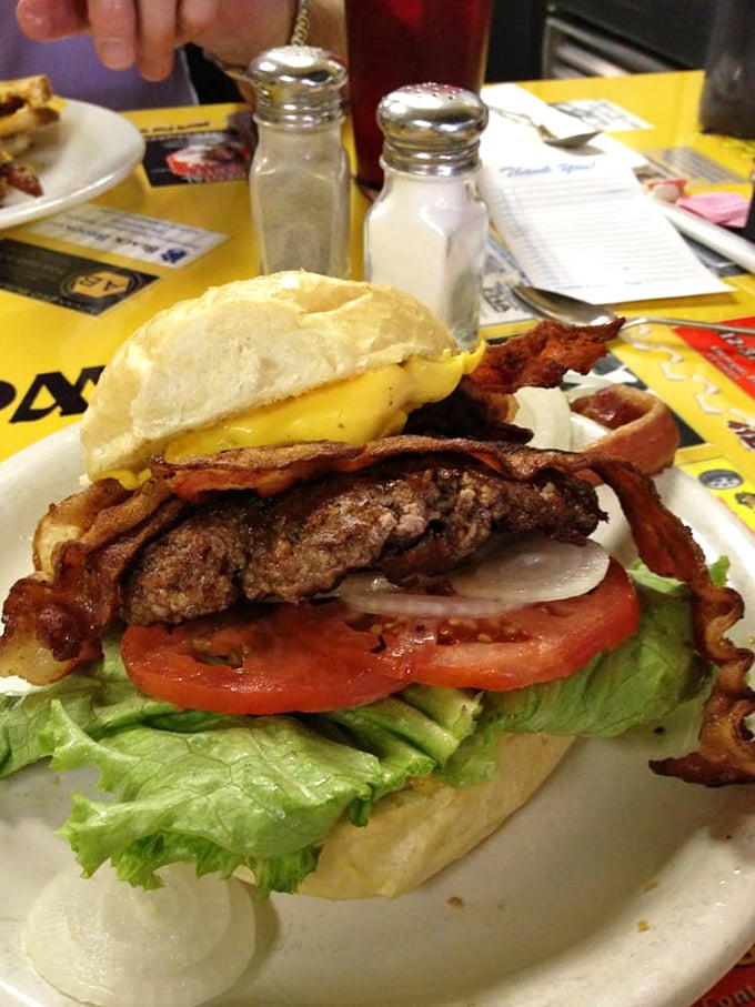 A burger that laughs in the face of dainty, Instagram-friendly food. This magnificent tower of beef, bacon, and fresh toppings demands respect&mdash;and extra napkins.