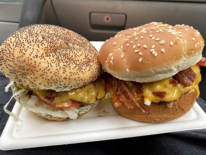 The Bunny Burger unwrapped reveals its secrets: fresh lettuce, ripe tomato, and that mysterious "Bunny Dust" seasoning that keeps locals coming back decade after decade. 