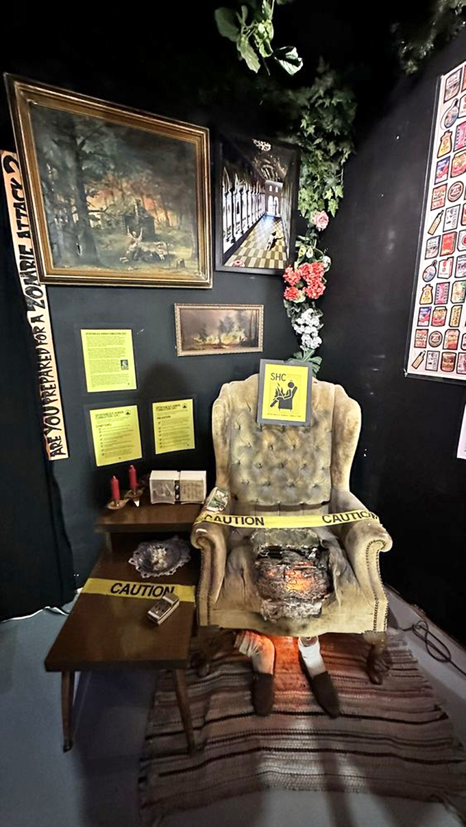The world's most unsettling reading nook. That burn hole in the chair suggests the previous occupant met an electrifying end.
