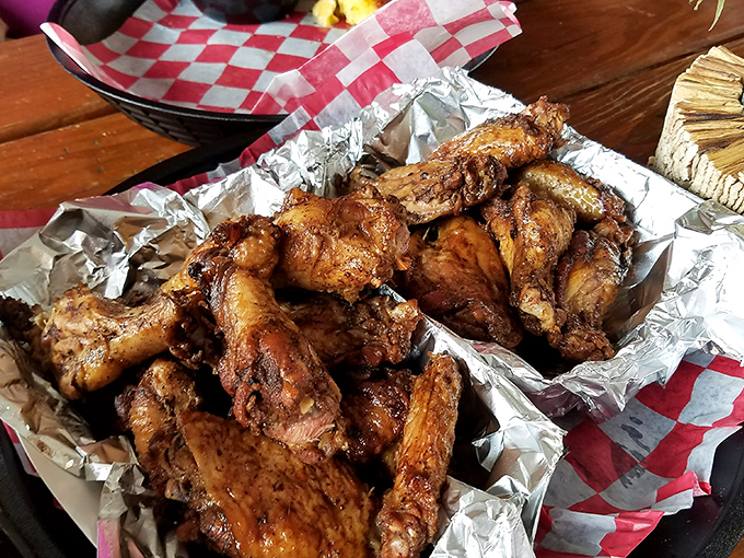 Dixie wings that look like they've been blessed by the smoke gods. No trendy sauce names here&mdash;just chicken that speaks for itself.
