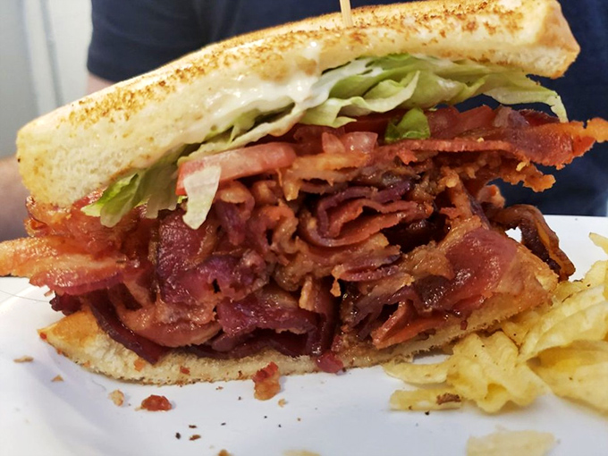Monument to excess or perfect protein portion? The famous BLT contains approximately one farm's daily bacon output between two humble slices of toast.