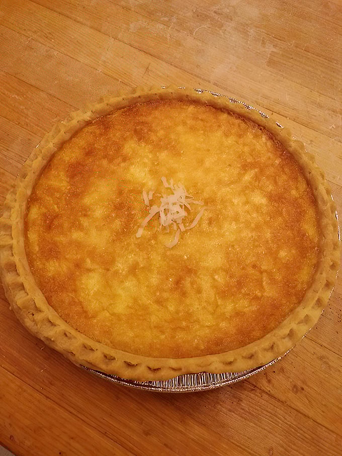 This coconut custard pie has the kind of golden surface that deserves its own Instagram account and fan club.